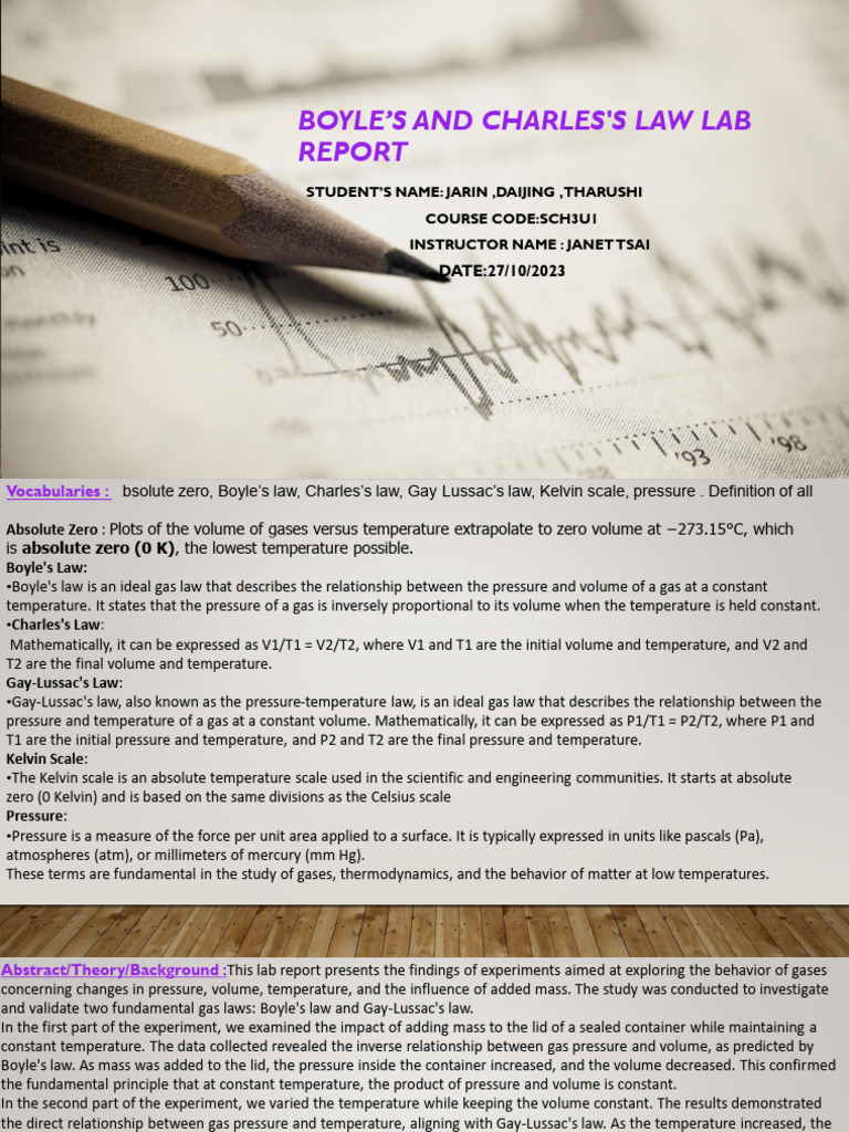 Charles's Law and Boyle's Law Lab Report | PDF | Gases | Science ...