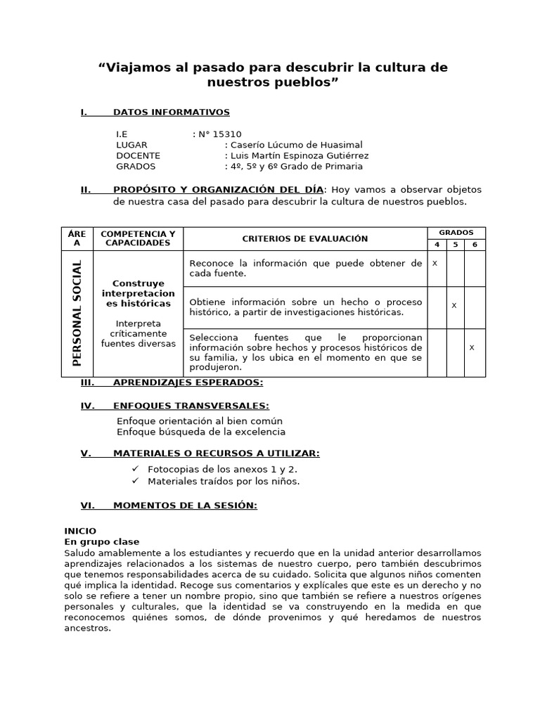 01 - Viajamos Al Pasado para Descubrir La Cultura de Nuestros Pueblos | PDF