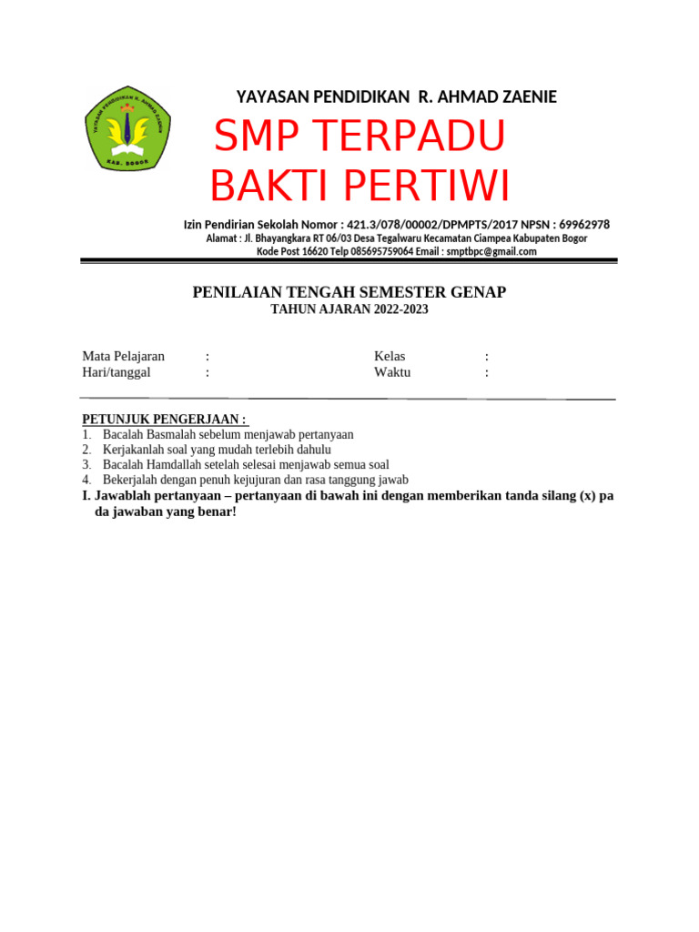 Format Soal PTS | PDF