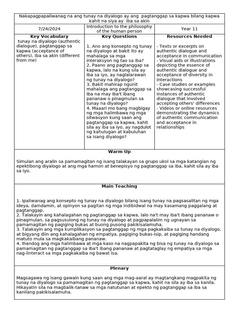 Year 11's Nakapagpapaliwanag Na Ang Tunay Na Diyalogo Ay Ang Pagtanggap Sa Kapwa Bilang Kapwa ...