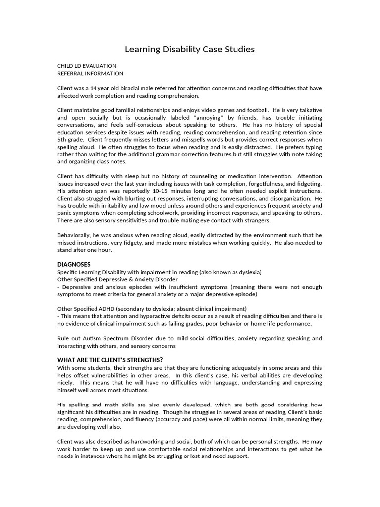 Learning Disability Case Studies | PDF | Attention Deficit ...