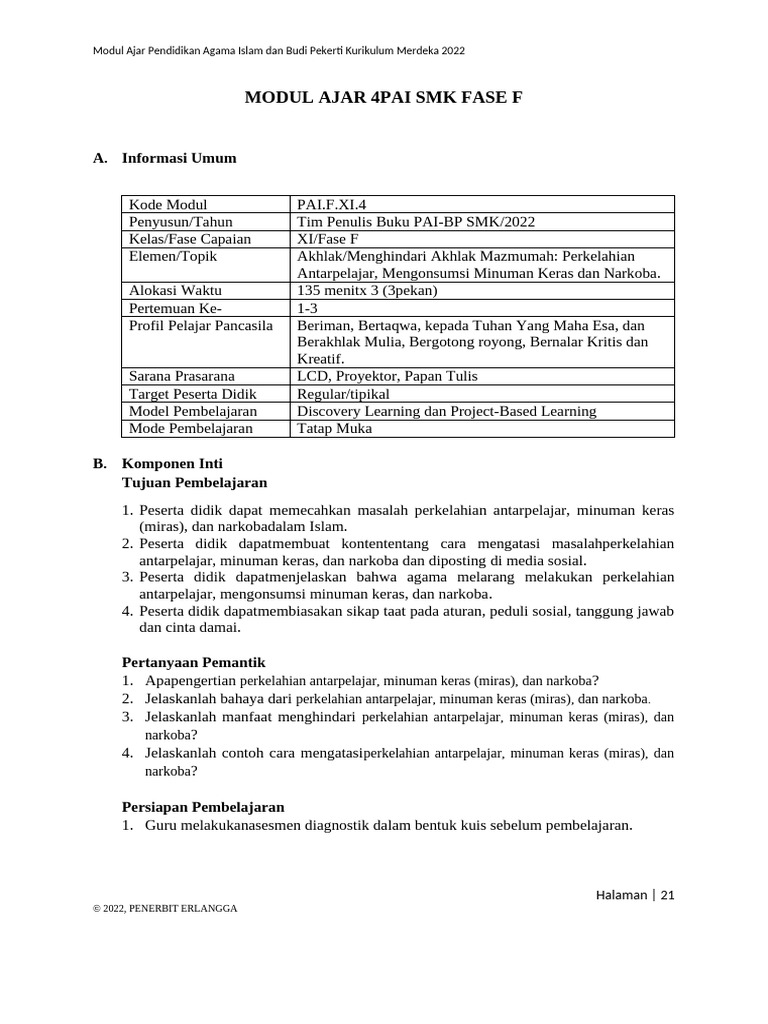 Modul Ajar 4 Pai SMK Kelas Xi Bab 4 - Oke | PDF