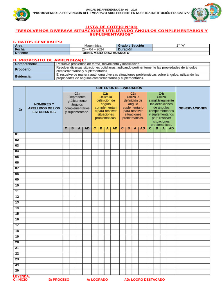 Lista de Cotejo 4-1ero-Ua2 | PDF | Aprendizaje | Cognición