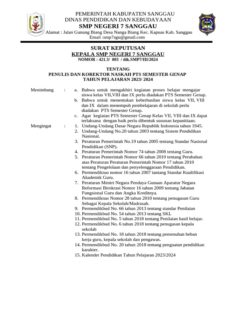 SK PTS Genap 2024 | PDF