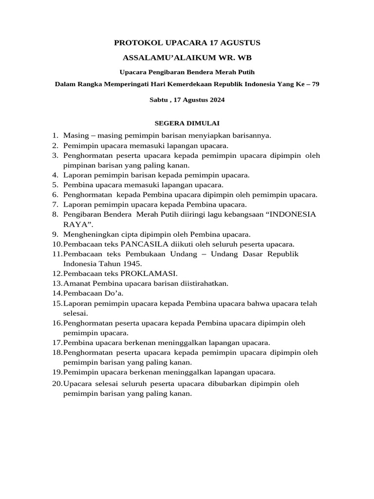 Protokol Upacara 17 Agustus | PDF