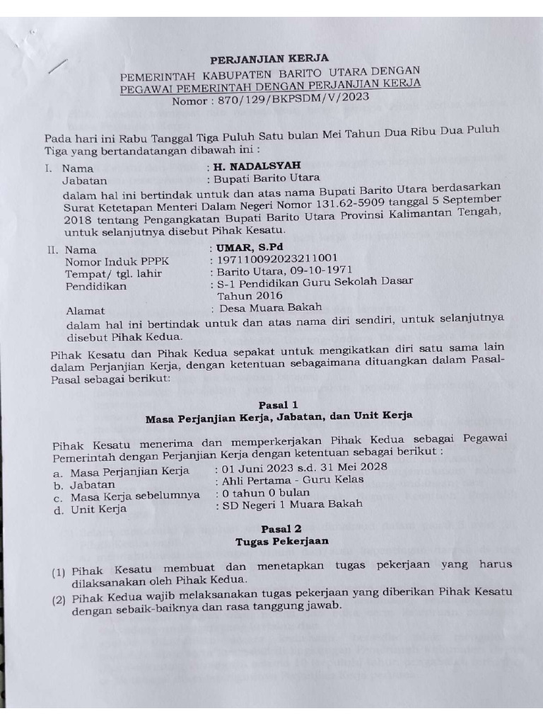 Perjanjian Kerja Umar | PDF