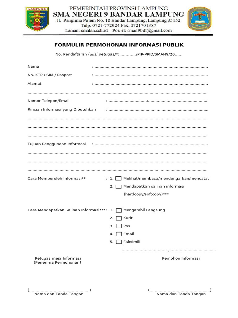 Formulir Permohonan Informasi Publik | PDF