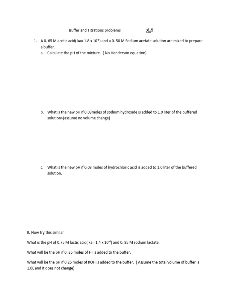 I Buffer and Titrations Problems2017 | PDF | Buffer Solution | Cooking ...