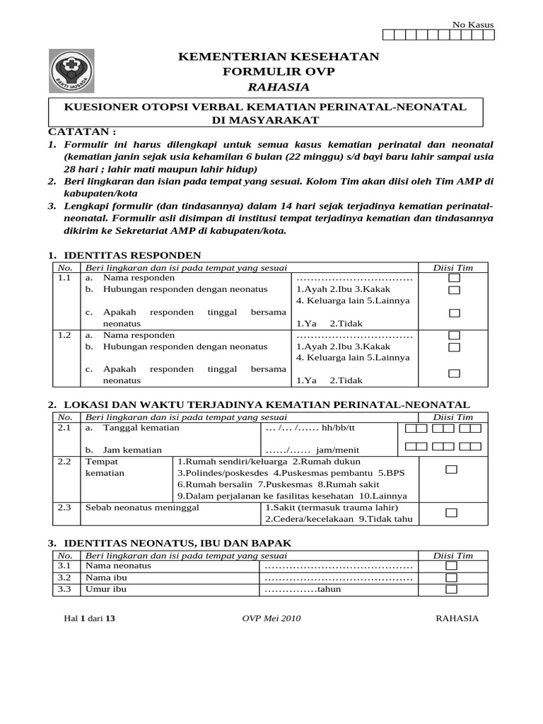 Form Otopsi Verbal Perinatal 2019 | PDF