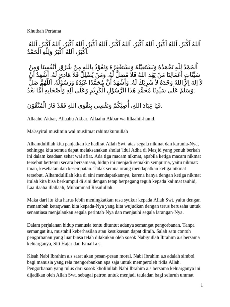 Khutbah Pertama Idul Adha Pdf