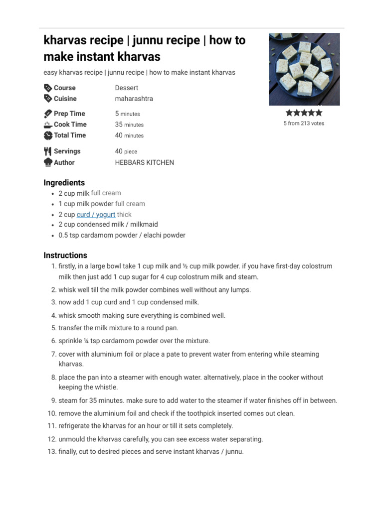 Kharvas Recipe - Junnu Recipe - How To Make Instant Kharvas - Hebbar's ...