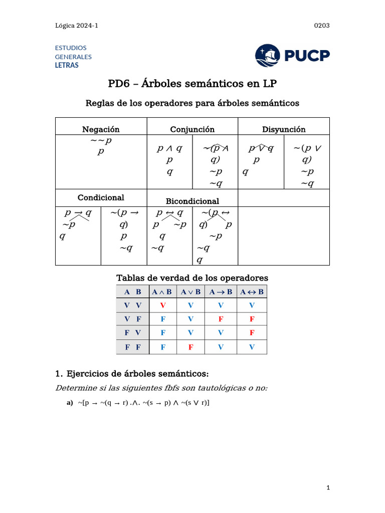 PD6 - Árboles Semánticos en LP (2024-1) | PDF