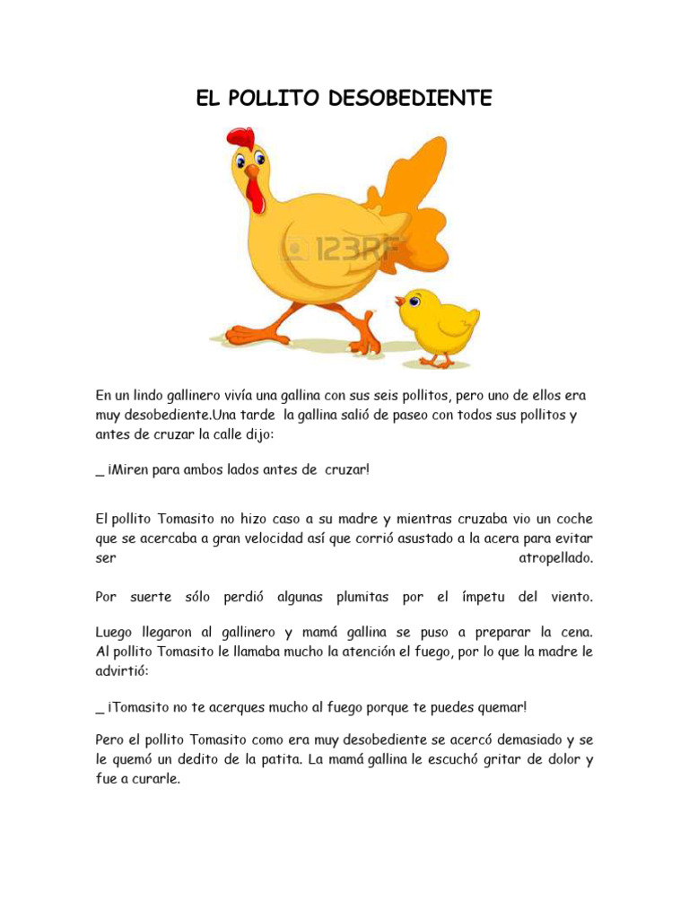 El Pollito Desobediente Cuento Pre Jardines | PDF