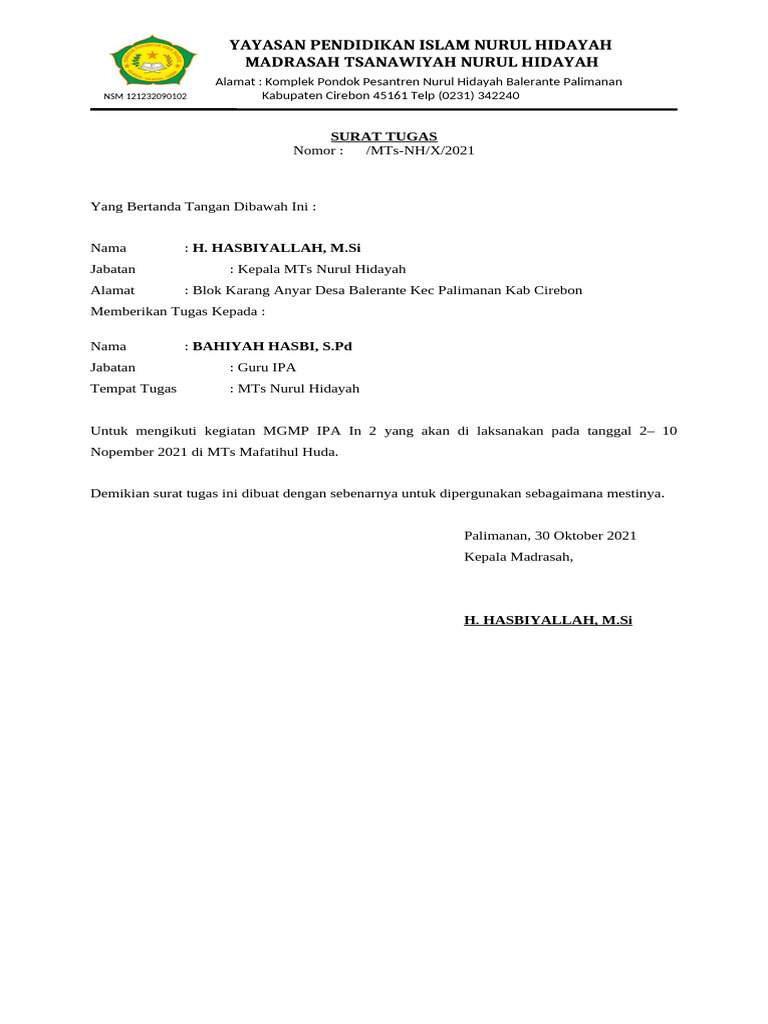 SURAT TUGAS MGMP IPA 2 | PDF