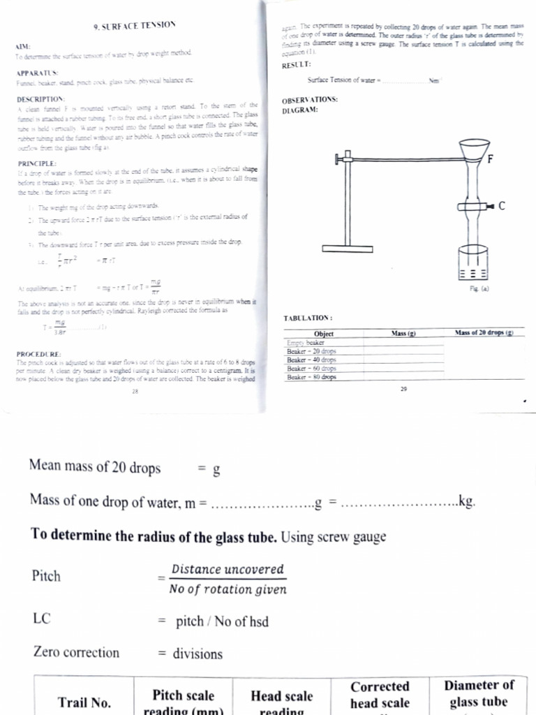 Surface Tension by Drop Weight Method | PDF | Transparent Materials ...