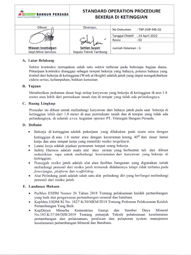 SOP 02 Bekerja Di Ketinggian | PDF