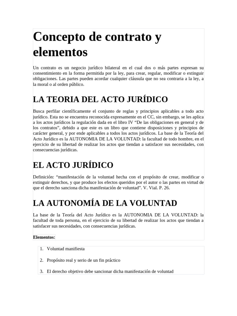 Concepto de Contrato y Elementos | PDF | Justicia | Finanzas y dinero