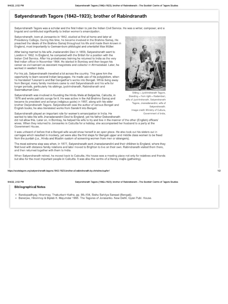 Satyendra Nath Tagore | PDF