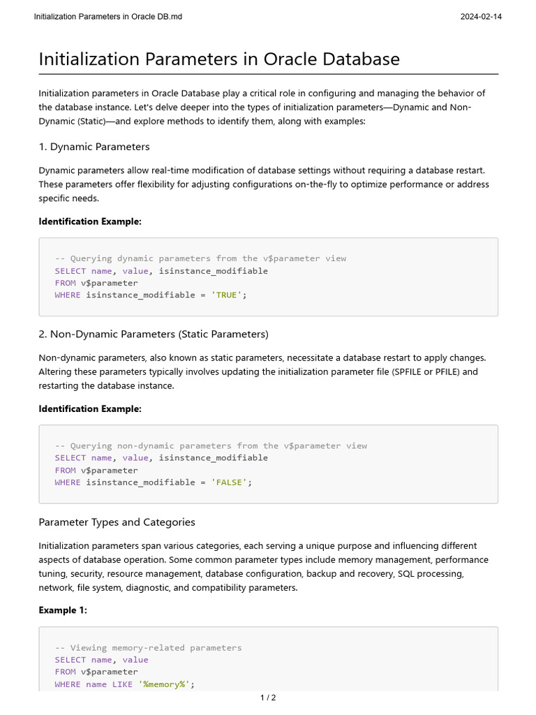 Initialization Parameters in Oracle DB | PDF