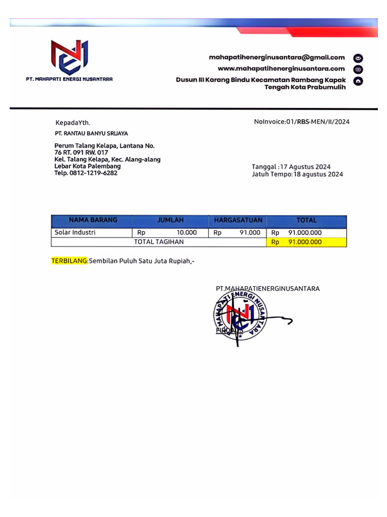 Invoice 18 Agustus 2024 | PDF