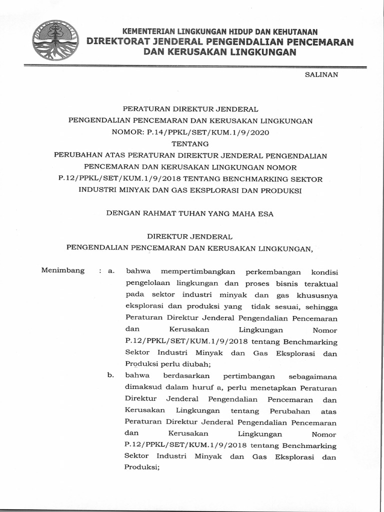 Perdirjen PPKL P14 Benchmarking Sektor Industri Migas EP | PDF