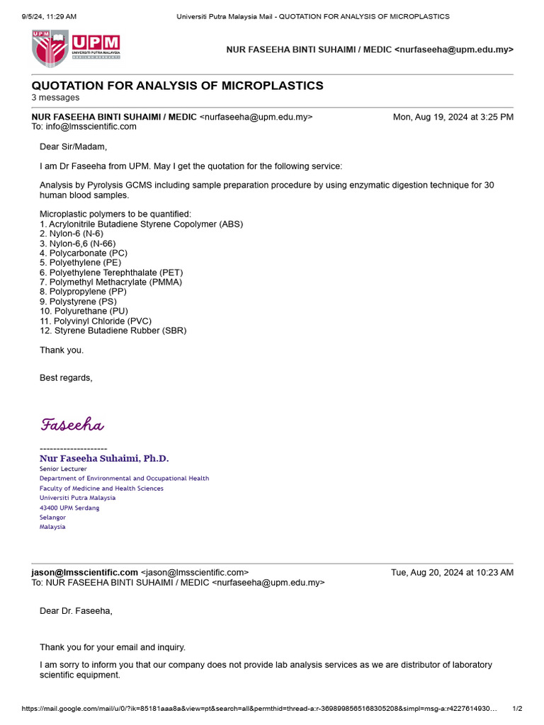LMS Scientific - Quotation For Analysis of Microplastics | PDF