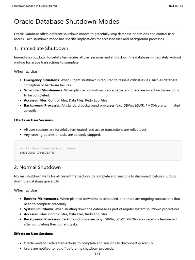 Shutdown Modes in OracleDB | PDF