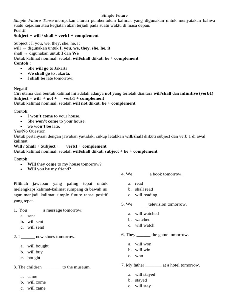 Soal Dan Materi Simple Future Kelas 4 SD | PDF