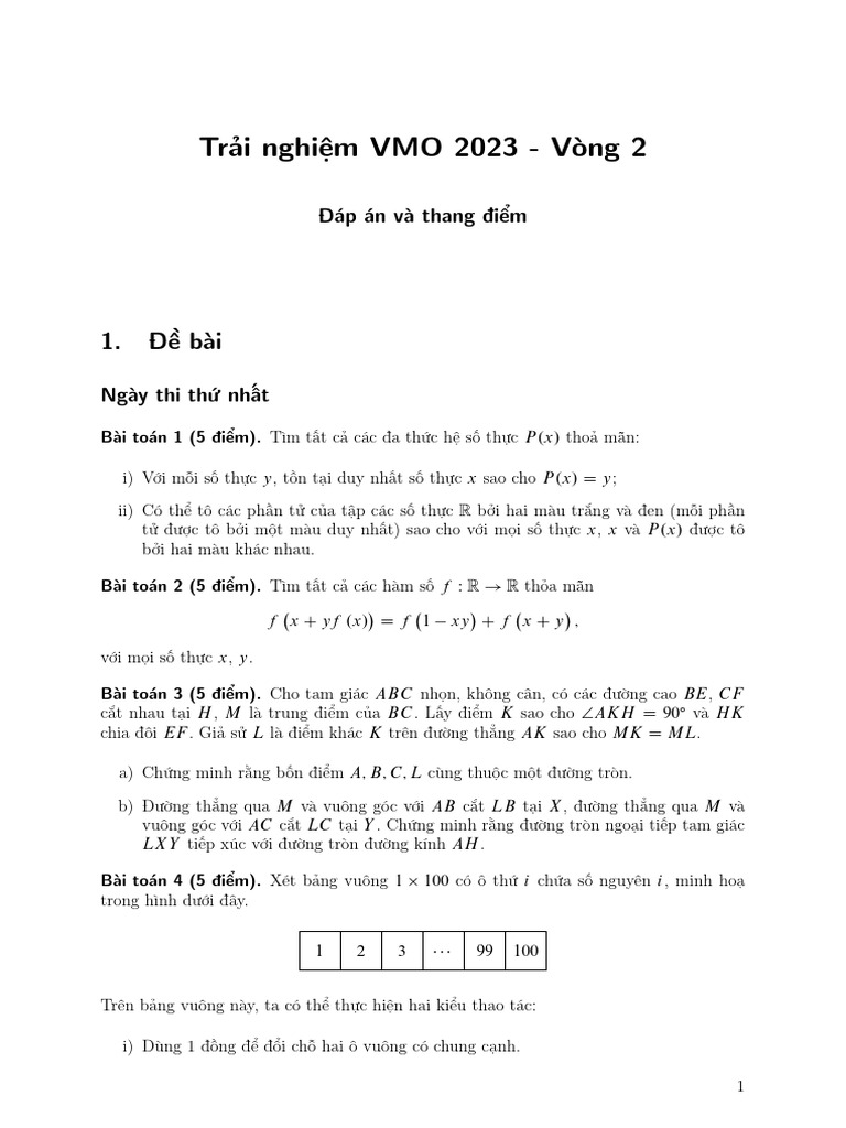 Đáp Án Trải Nghiệm VMO 2023 Đợt 2 | PDF