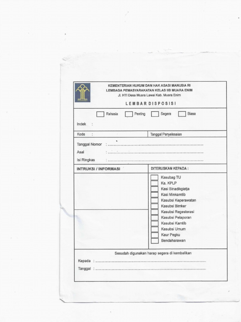 Lembar Disposisi 1 2 Pdf