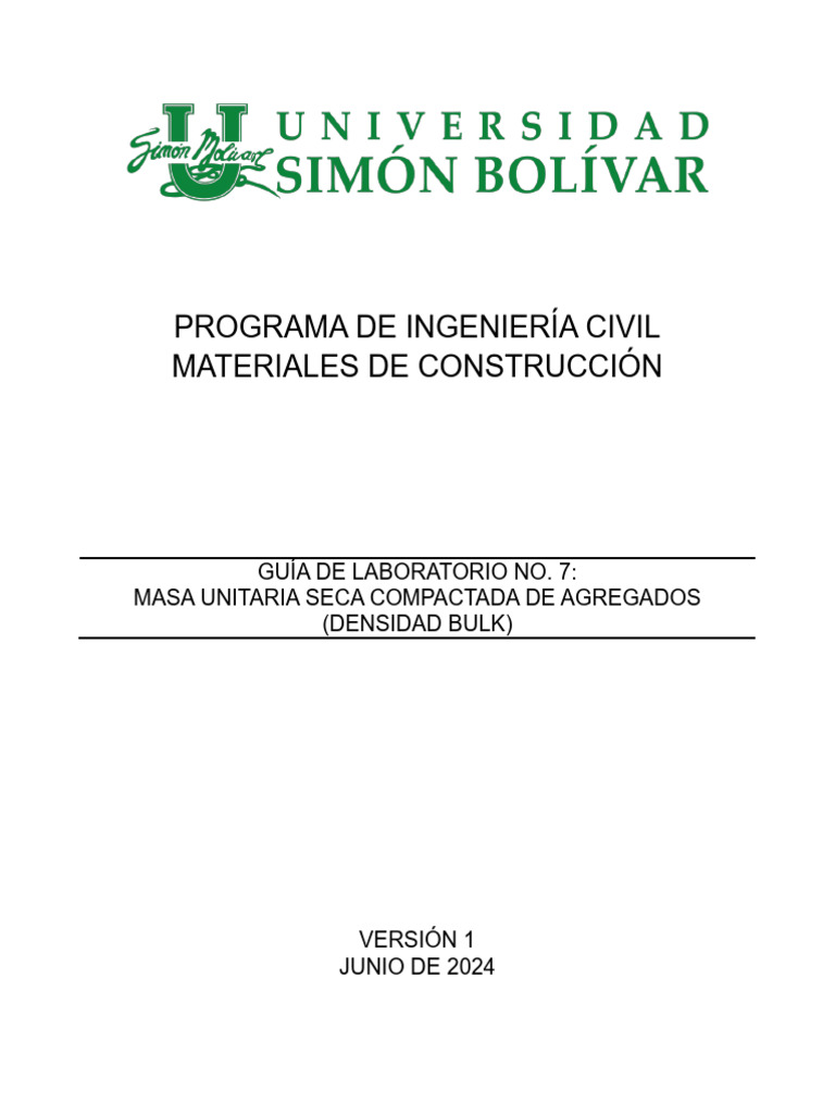 Guía No. 07 Peso Unitario Seco Compactado de Los Agregados (Densidad Bulk) (Con Portada) | PDF