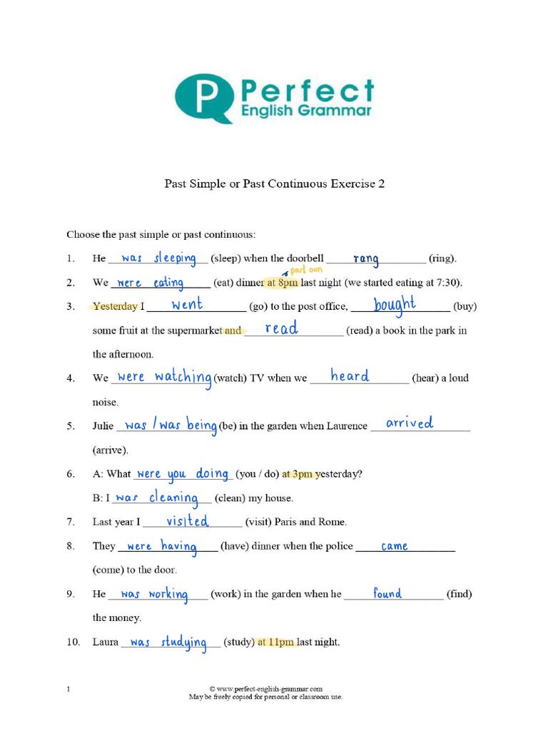 Past simple-Past cont ex1 | PDF