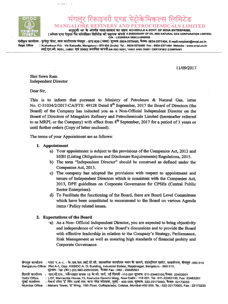 Sewa Ram Appointment Letter | PDF