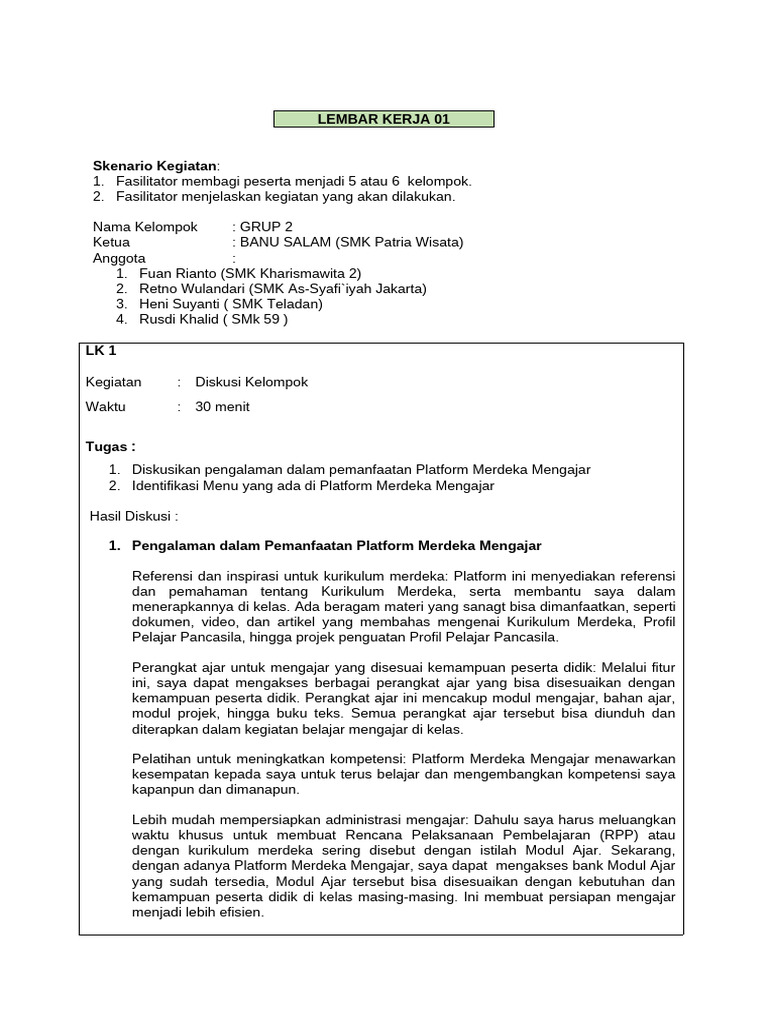 LK 01 Platform Merdeka Mengajar | PDF