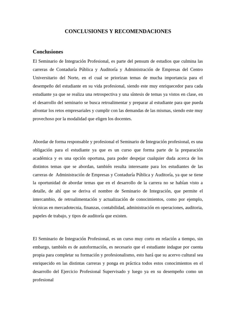 Conclusiones y Recomendaciones | PDF
