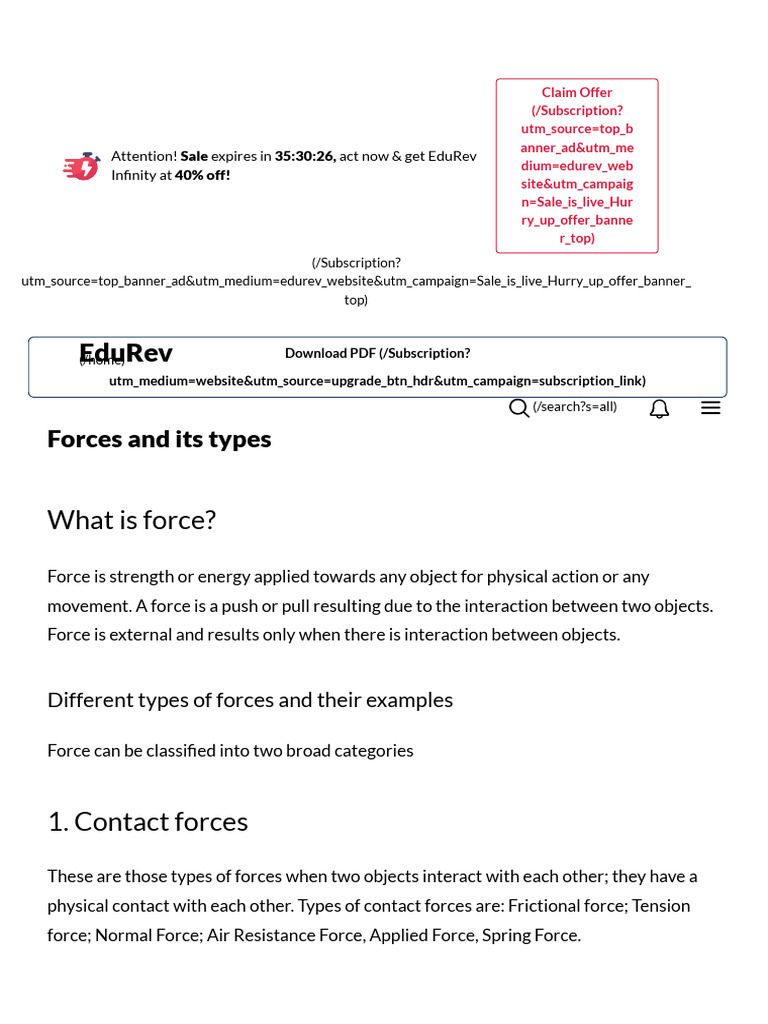 Forces and Its Types - Class 10 PDF Download | PDF