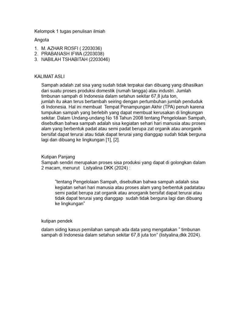 Kelompok 1 Tugas Kutipan Penulisan Ilmiah | PDF