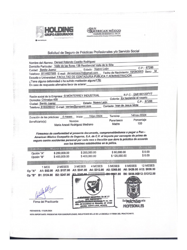 Solicitud Seguro | PDF