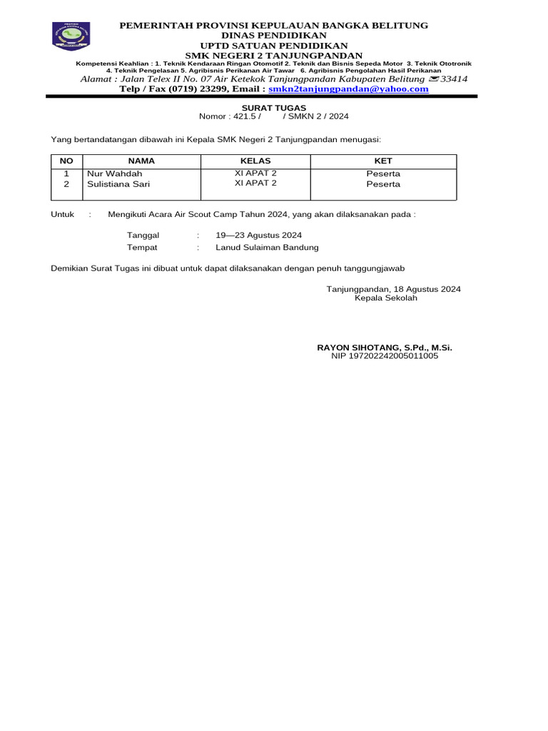Surat Tugas Siswa | PDF