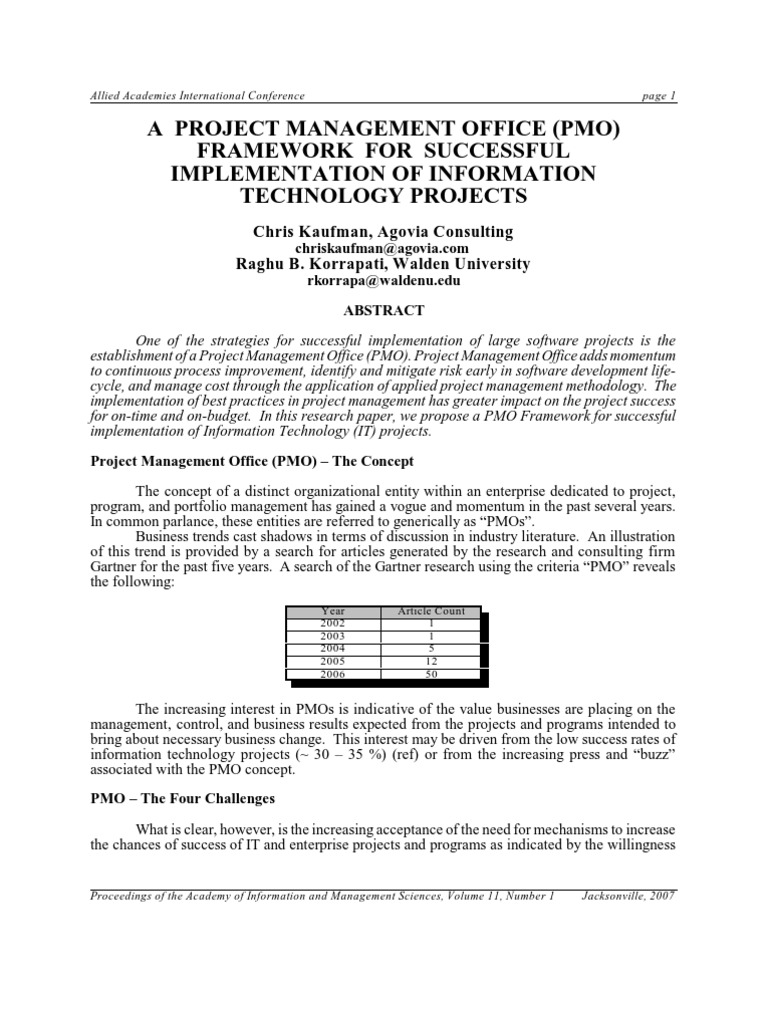 PMO Framework | PDF
