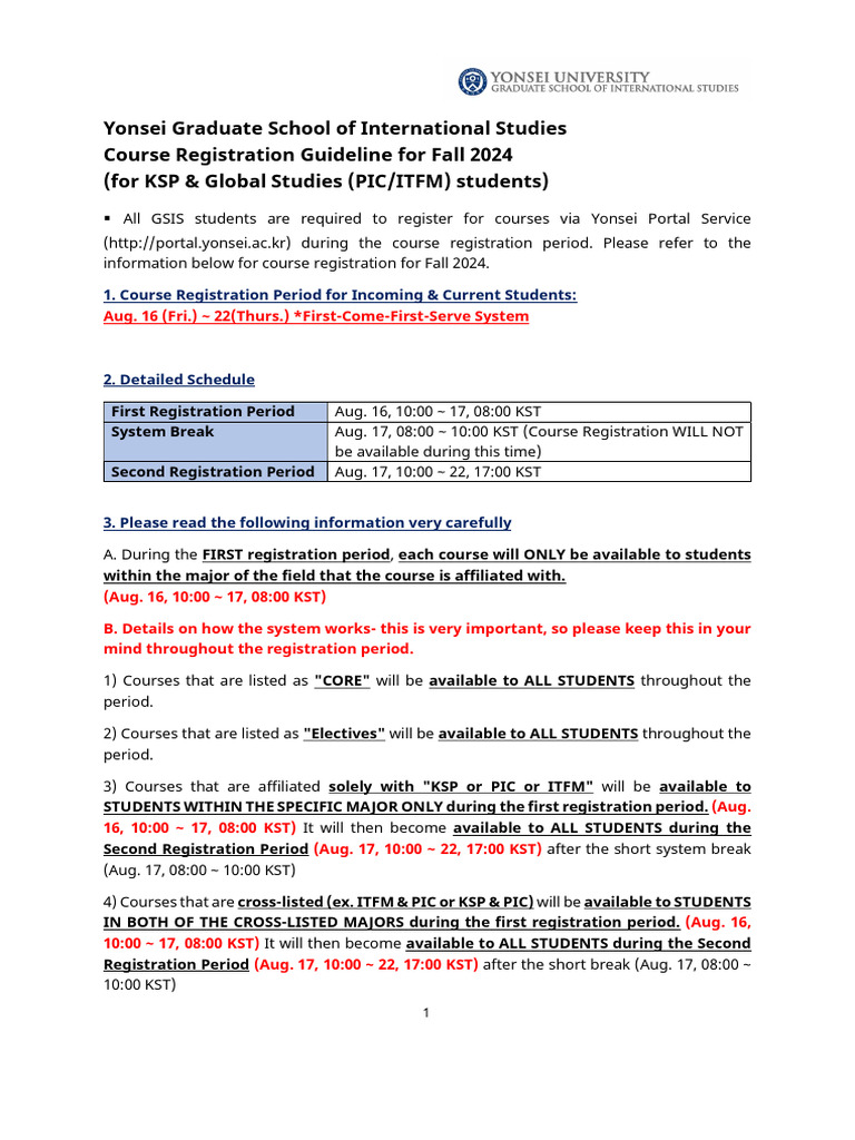 Course Registration Guideline For Fall 2024 | PDF