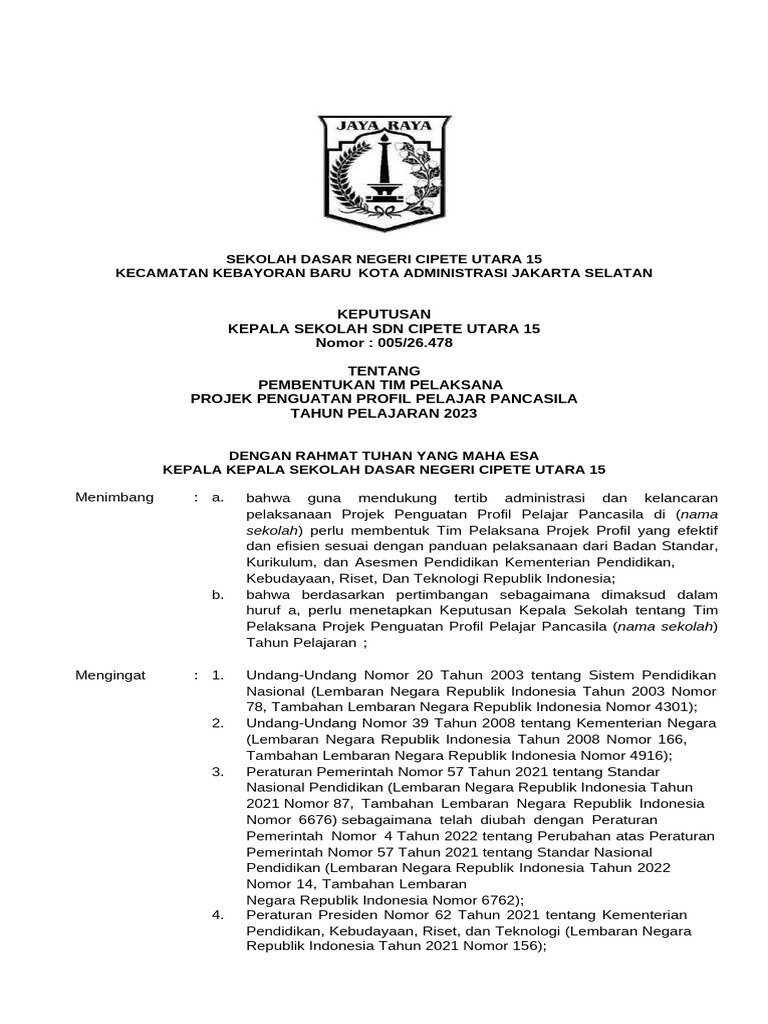 Contoh SK Tim Fasilitaor P5 | PDF