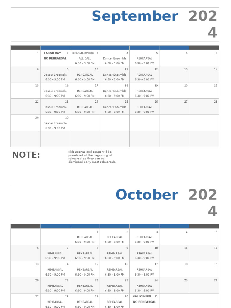 Rehearsal Calendar | PDF