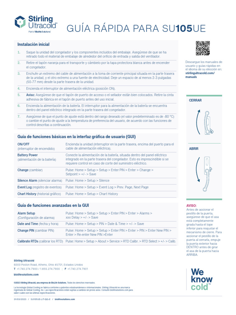 SU105UE Quick Guide Stirling Ultracold 310323E es-ES | PDF