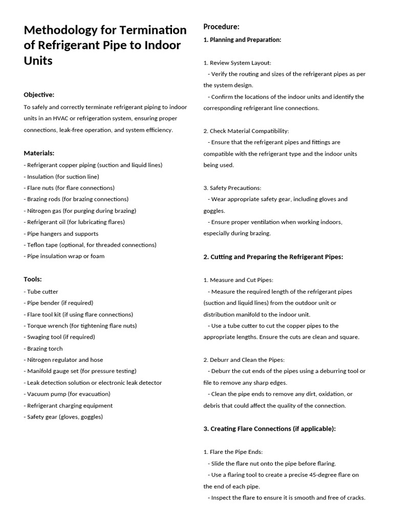 Methodology For Termination of Refrigerant Pipe To | PDF