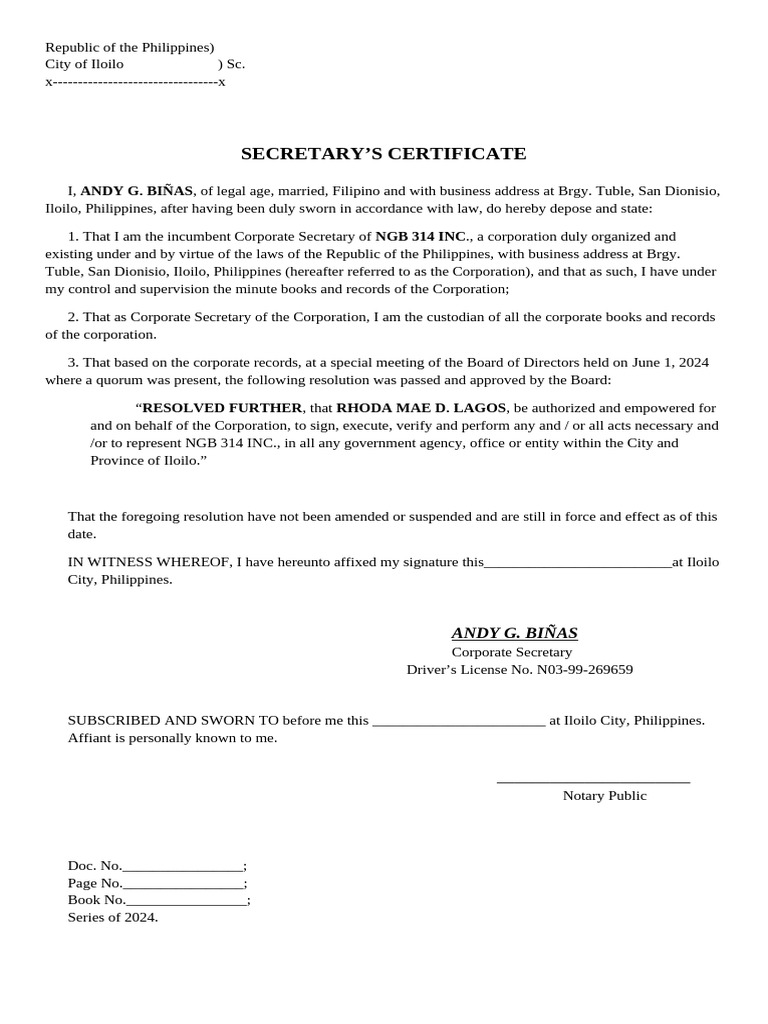 Secretary Certificate_razel f. Cadicoy | PDF