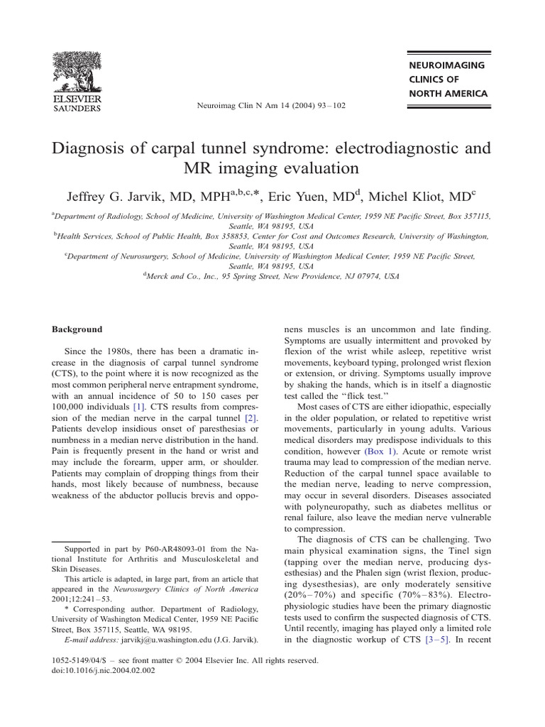 Jarvik2004 Ss Điện Cơ Và MRI Trong CTS | PDF