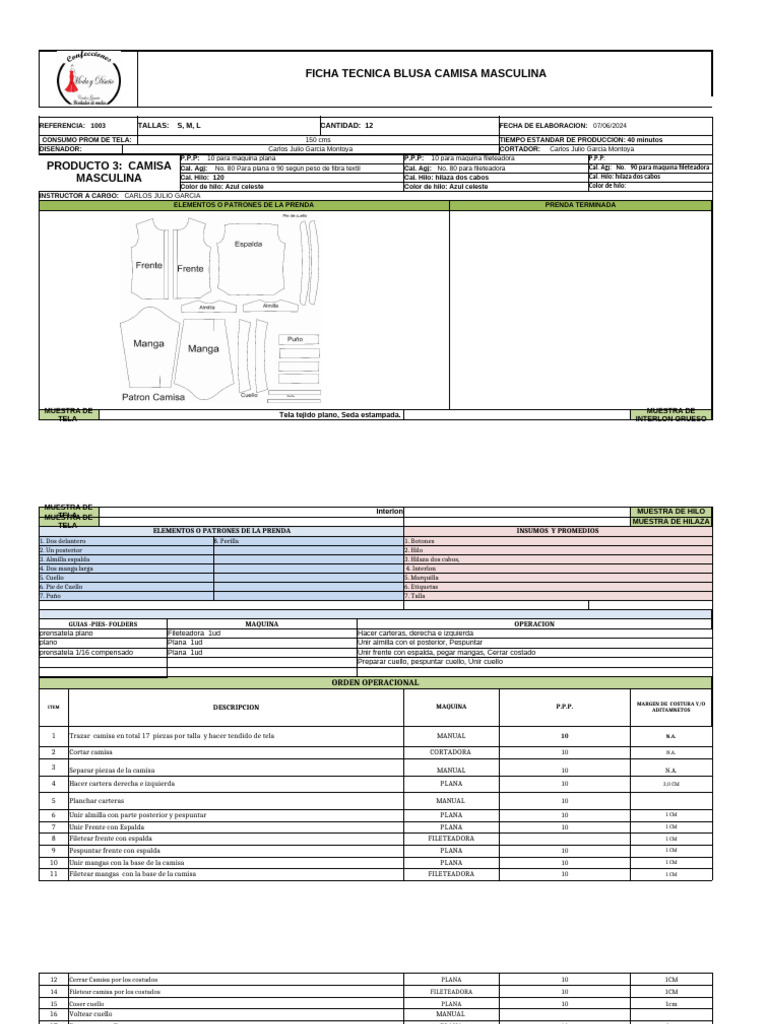 FICHAS TECNICA Camisa masculina | PDF