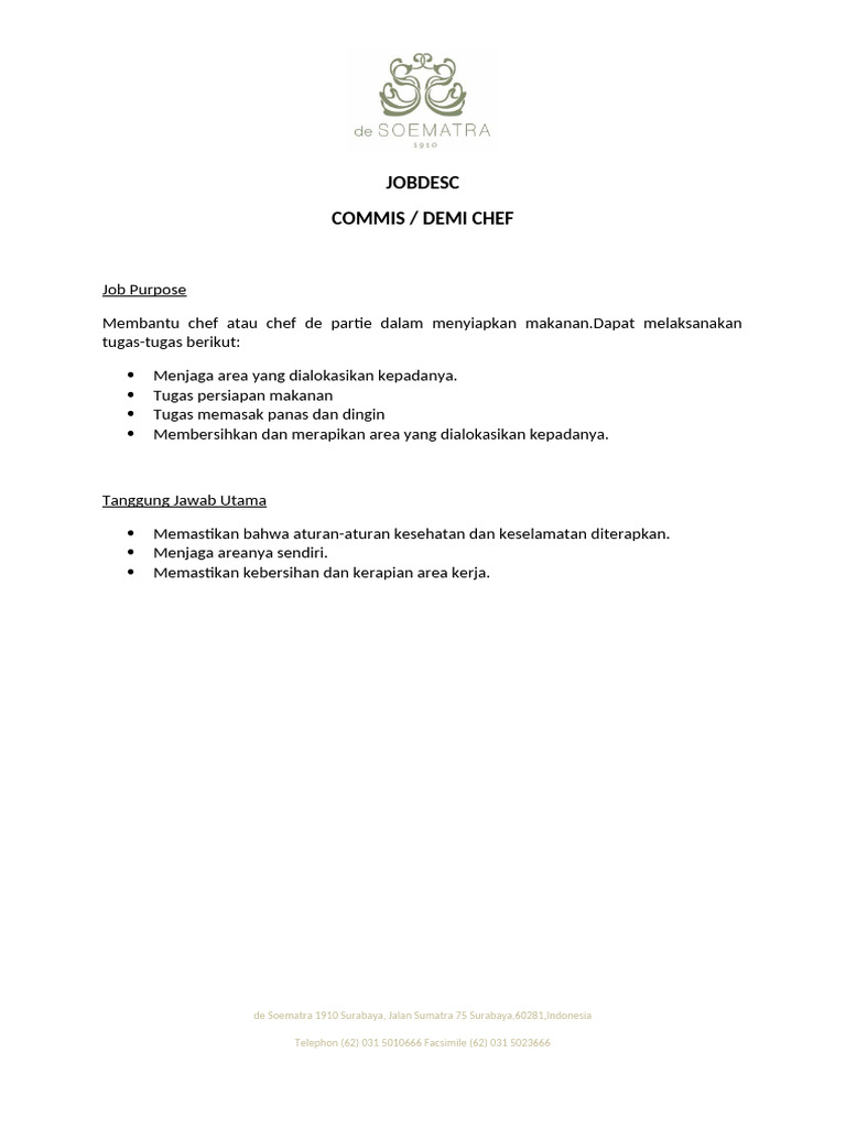 Job Desk F&B Kitchen | PDF
