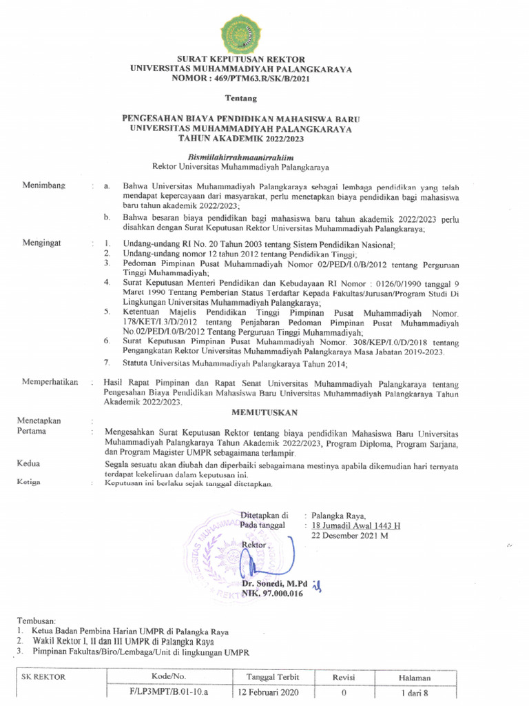 SK Biaya Pendidikan TA 2022 2023 | PDF